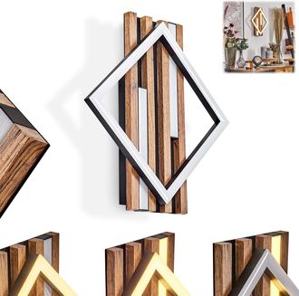 HOFSTEIN LED Wandleuchte Ellekilde, Wandlampe aus Metall/MDF/Kunststoff in Schwarz/Holzoptik/Wei&szlig;, Leuchte im modernen Design, 19 Watt, 1990 Lumen, Wohnzimmer,