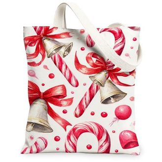 Generic Sacs fourre-tout en toile pour vacances, motif canne &agrave; sucre dorge et cloche, sacs de courses r&eacute;utilisables, l&eacute;gers et lavables pour salle de sport, v