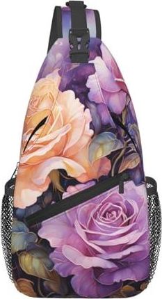 Generic Sacoche Homme Bandouliere Motif de roses Durable Sacs Poitrine Antivol Crossbody Bag pour &eacute;cole Randonn&eacute;e Cyclisme