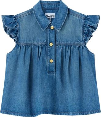 Ganni Femme, Blouses et Chemises, Bleu, Taille: 38 FR Denim Ruffle Top