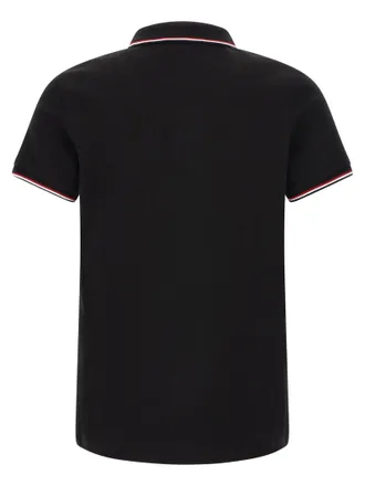 Moncler Tricolor Trim Cotton Piqu&eacute; Polo Shirt - Black