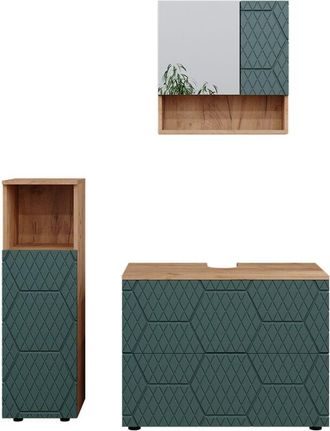 Vicco Ensemble de meubles de salle de bain Irma, Vert, 3 pi&egrave;ces, avec armoire de milieu
