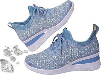Generic Baskets compens&eacute;es respirantes et scintillantes pour femme avec strass et paillettes - Chaussures de tennis habill&eacute;es pour mari&eacute;e - Baskets orthop&eacute;diq