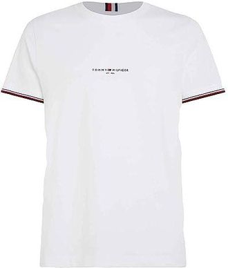 Tommy Hilfiger Homme T-Shirt Manches Courtes Tipped Tee Col Ras-du-Cou, Blanc (White), M