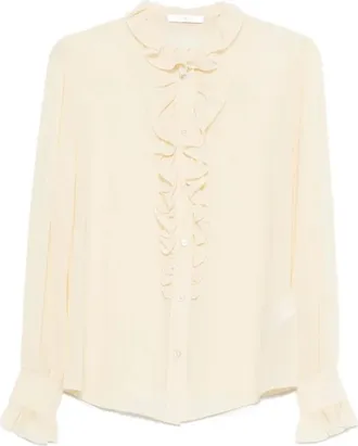 Vivetta Vivetta, Femme, Blouses et Chemises, Beige, Taille: 36 FR Blouse Georgette &agrave; Volants