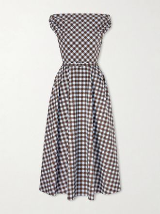 Oscar De La Renta Robe Midi &Eacute;paules Nues En Popeline De Coton M&eacute;lang&eacute; Vichy - Marron