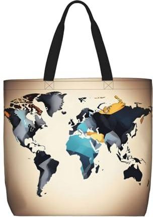 Generic Carte Du Monde Abstraite Sac A Main Femme L&eacute;ger Tote Bag Grand Sac Fourre Tout Pour Voyage Universit&eacute; Gym