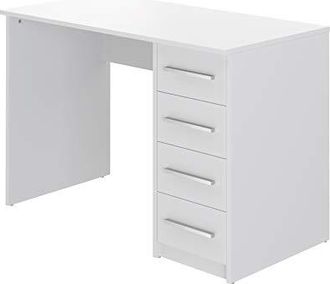 Amazon Basics Bureau dordinateur moderne avec 4 tiroirs, montage facile, 56 x 110 x 73,5 cm, blanc