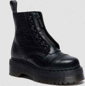 Dr. Martens Sinclair Croc Emboss Leder Plateaustiefel Schuhe in Schwarz, Größe: 36