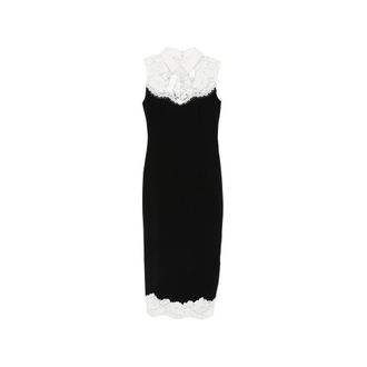 Self Portrait Black Contrast-lace Bodice Midi Dress