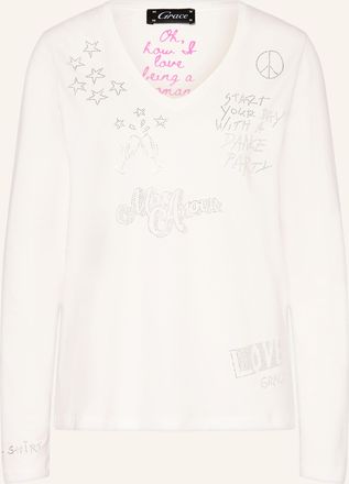 Grace Grace Longsleeve Mit Schmucksteinen weiss
