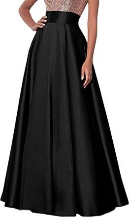 Generic Boh&egrave;me Femmes Satin Soie Jupes Longues Coton Solide &Eacute;l&eacute;gant Robe D&eacute;t&eacute; Ample Taille &Eacute;lastique Jupes D&eacute;contract&eacute;es