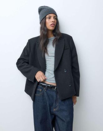 Asos taillierter Kurzmantel mit Schulterpartie in Schwarz