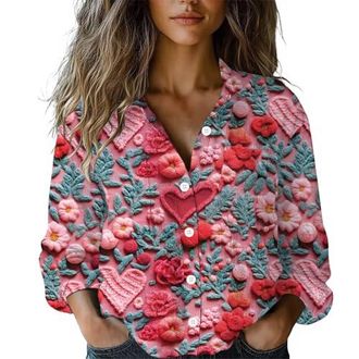 Generico Chemise Femme &Eacute;l&eacute;gant &agrave; Manches Longues T Shirt en Lin Coton D&eacute;contract&eacute; Grande Taille Blouse Col en V L&eacute;ger Chemisier Vintage Fantaisie avec Boutons 