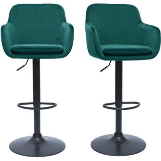 Miliboo Barhocker h&ouml;henverstellbar aus petrolblauem Samt und schwarzem Metall (2er-Set) amika