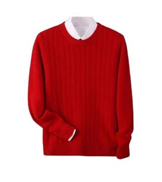 Generic Pull en laine unie à manches longues pour homme - Couleur unie - Tricot décontracté - Col rond - Pull en cachemire, Rouge, L