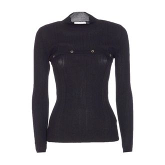 Patrizia Pepe Geripptes Oberteil mit Knopfdetails - - Knitwear - Damen - Schwarzk - L