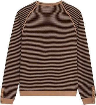 Oltre Femme, Pulls, Beige, Taille: 44 FR Pull ray&eacute; en laine m&eacute;lang&eacute;e avec d&eacute;tails de boutons