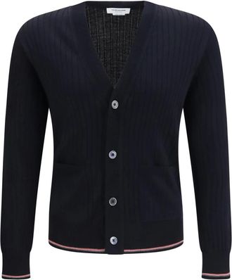 Thom Browne Rippstrick-Cardigan aus Merinowolle - - Knitwear - Herren - Blau - S