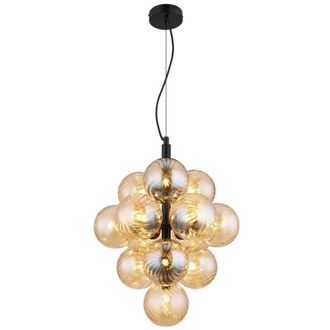 Globo Lighting Suspension Globe avec abat-jour en verre ambr&eacute; noir mat, 13 boules G9