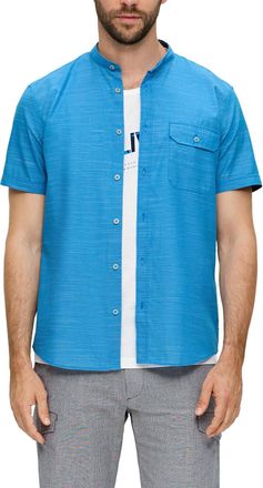 s.Oliver Regular Fit: Hemd mit Stehkragen aus leichtem Strukturmaterial