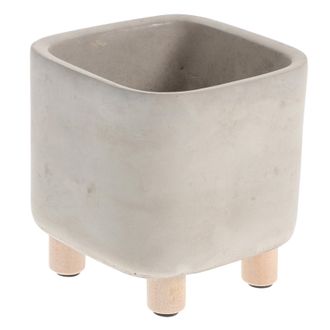 BESPORTBLE Zement Blumentopf Mit Holzf&uuml;&szlig;en 9cm Kleine Zimmerpflanzen &Uuml;bert&ouml;pfe F&uuml;r B&uuml;ro Balkon Und Wohnzimmer Bel&uuml;ftet Und Langlebig