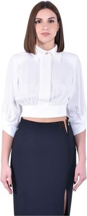 Elisabetta Franchi Femme, Blouses et Chemises, Blanc, Taille: 40 FR Georgette Blouse with Sash Belt