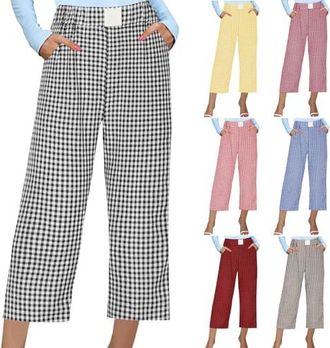Generic Pantalon de pyjama 3/4 &agrave; carreaux pour femme - Pantalon de nuit r&eacute;tro &agrave; carreaux Y2K - Pantalon d&eacute;contract&eacute; &agrave; carreaux pour int&eacute;rieur et ext&eacute;rieur, No
