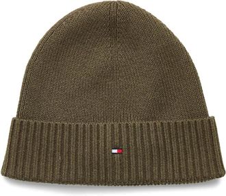 Tommy Hilfiger Herren Strickm&uuml;tze Essential Flag Beanie mit Kaschmiranteil, Army Green Melange, Onesize