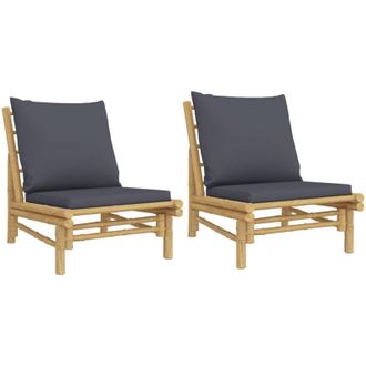 vidaXL Gartenst&uuml;hle 2 Stk. mit Dunkelgrauen Kissen Bambus Vidaxl