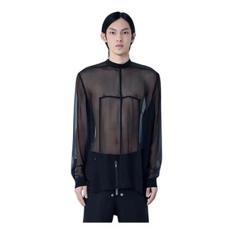Rick Owens Homme, Tops, Noir, Taille: L Chemise &agrave; Manches Longues Translucides