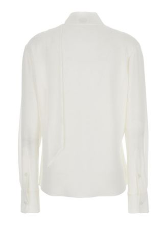 Alexander McQueen Womens White Silk Blouse With Scarf Detail Blouses Shirt
