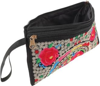 BESPORTBLE WRITWAA Pochette Ethnique Brod&eacute;e de Fleurs Rose, Paquet &agrave; Main Boh&egrave;me Vintage pour Femme, Porte-monnaie &agrave; Fermeture &Eacute;clair, L&eacute;ger et Spacieux, Mariage