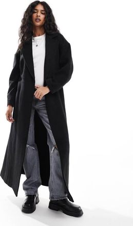 Object Oversize-Mantel aus Wollmix in Schwarz mit Bindeg&uuml;rtel