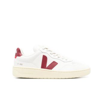 Veja Homme, Chaussures, Blanc, Taille: 44 EU Baskets en cuir avec logo rouge
