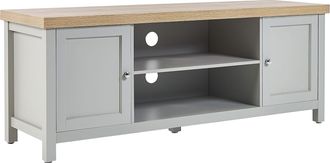 Beliani TV-Lowboard mit 2 Türen grau/Heller Holzfarbton mit Stauraum Landhausstil Hamp
