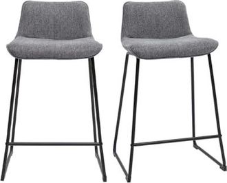 Miliboo Tabourets de Bar en Tissu Effet Velours textur&eacute; Gris et m&eacute;tal H65 (Lot de 2) Boost