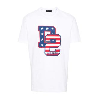 Dsquared2 Homme, Tops, Blanc, Taille: L Tee-shirt imprimé design patriotique