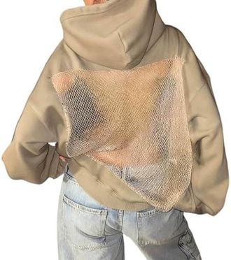 Generic Sweatshirts &agrave; capuche pour femmes Sweats &agrave; capuche pour femmes T-shirt &agrave; manches longues surdimensionn&eacute; en maille creuse dos nu en maille filet T-shir
