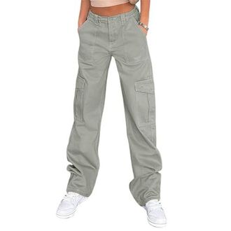 Generic Pantalon cargo pour femme - Taille haute - Extensible - Jambe large - Décontracté - Streetwear Y2K avec 6 poches pour le travail et les voyages, gris,