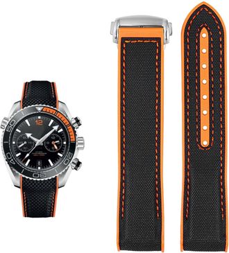 Generic Uhrenarmband für Omega 300 SEAMASTER 600 Planet Ocean Silikon-Nylonarmband Uhrenzubehör Uhrenarmbandkette 20 mm 22 mm Gürtel (Farbe: Schwarz BK, Größe