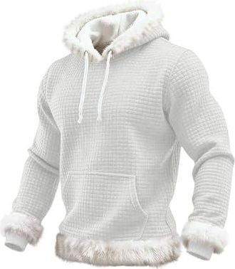 Generic Sweat à capuche de Noël unisexe en fausse fourrure gaufrée, pull de Noël chaud à manches longues en peluche douce avec poche, pull de Noël décontracté