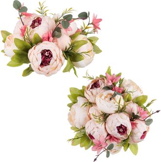 Nuptio Rosa Pfingstrose Blumen f&uuml;r Tafelaufs&auml;tze: 2 St&uuml;ck 24cm K&uuml;nstliche Blumen Kugeln f&uuml;r Tafelaufs&auml;tze Gef&auml;lschte Seide Braut Anordnung Bouquet Hochzeit P