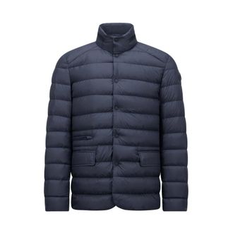 Moncler Homme, Vestes, Bleu, Taille: 2XL Doudoune avec Garniture en Cuir