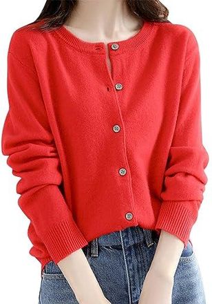 Generic Cardigan surdimensionn&eacute; en cachemire &agrave; col rond pour femme | Pull en tricot pur cachemire boutonn&eacute; sur le devant | Doux et l&eacute;ger pour le printemps, la