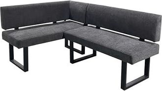 Byliving Eckbank Vancouver/Webstoff anthrazit/Metall Gestell schwarz pulverbeschichtet/Taschenfederkern/Langer Schenkel rechts/K&uuml;chenbank/Sitzbank/ 125 x 181,5