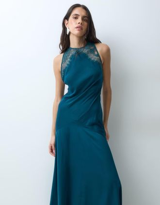 Asos Maxikleid mit Eins&auml;tzen und Spitzenapplikation in Petrol-Blau