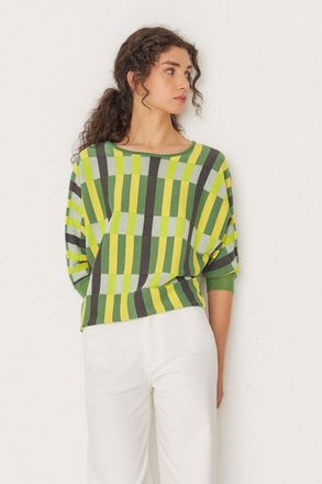 SKFK Damen vegan Pullover Naike Mehrfarbig Gr&uuml;n/Gelb