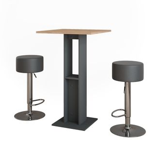 Vicco Bartisch-Set Repose, Goldkraft Eiche/Anthrazit, 65 x 65 cm mit 2 Barhockern