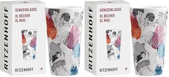 Ritzenhoff 3741002 Kaffee-Tasse XL 500 ml - Serie Genussklasse Nr. 2 - Porzellan-Becher, urbaner Chic - Designerst&uuml;ck (Packung mit 2)